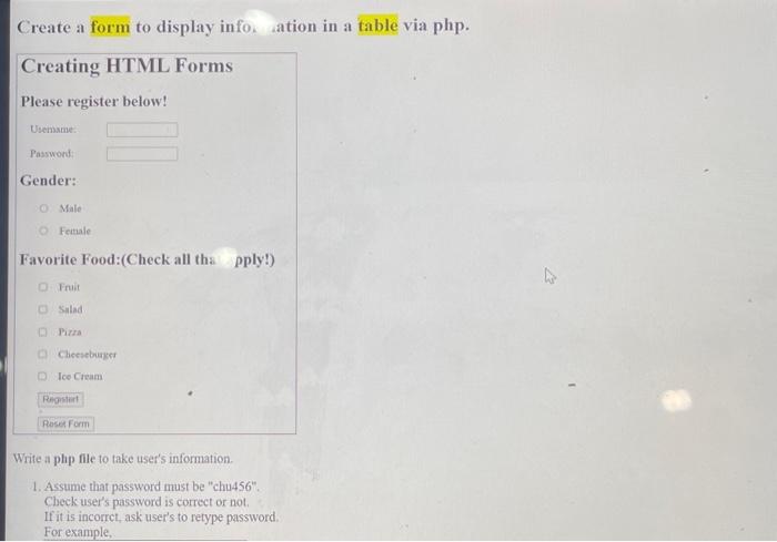 Solved Create a form to display info. ation in a table via | Chegg.com