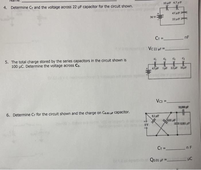 Solved 10 4F 4.7 F 4. Determine Cr and the voltage across 22 | Chegg.com