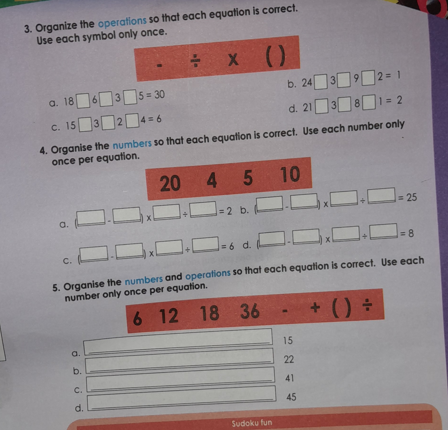 Solved Organize the operations so that each equation is | Chegg.com