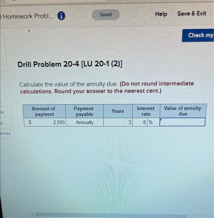 Solved Homework Probl. A Saved Help Save & Exit Check my | Chegg.com