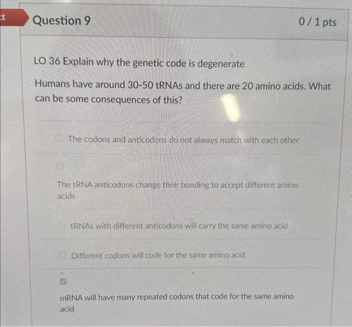 LO 36 Explain why the genetic code is degenerate | Chegg.com