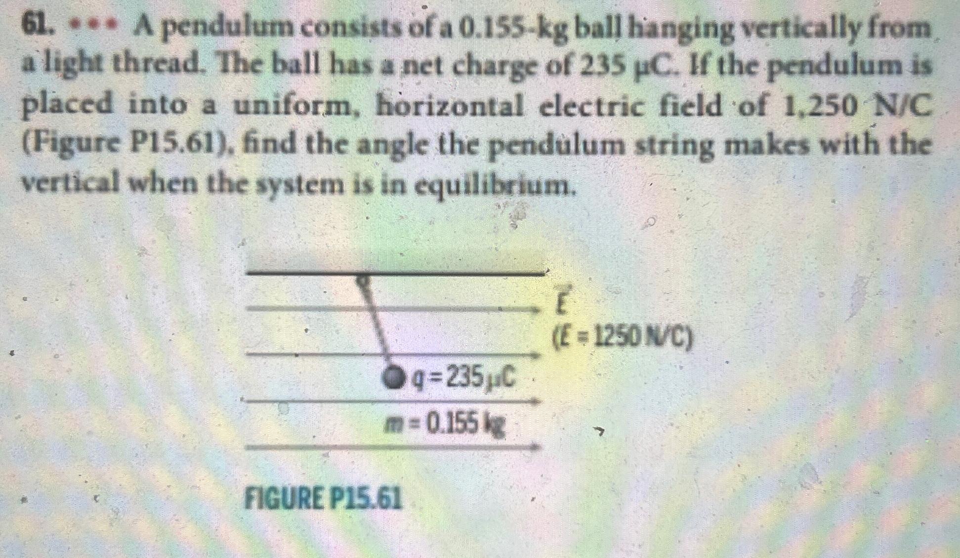 Solved A pendulum consists of a 0.155.kg ﻿ball hanging | Chegg.com