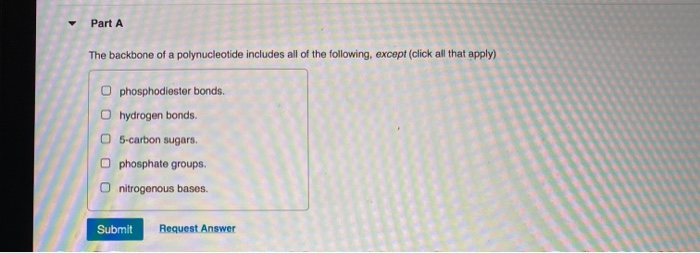 Solved Part A The backbone of a polynucleotide includes all | Chegg.com