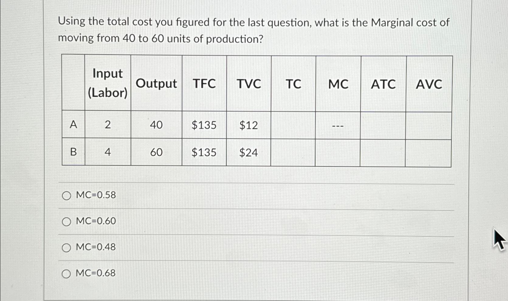 Solved Using the total cost you figured for the last | Chegg.com