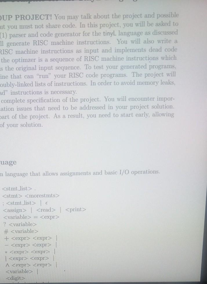 OUP PROJECT! You may talk about the project and | Chegg.com