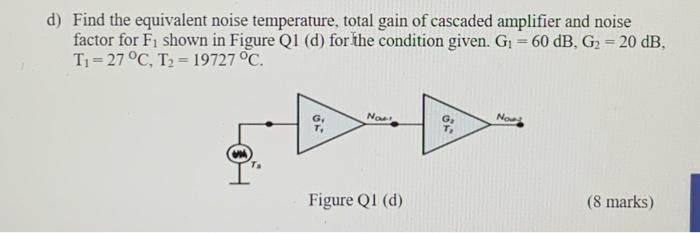 Solved d) Find the equivalent noise temperature, total gain | Chegg.com