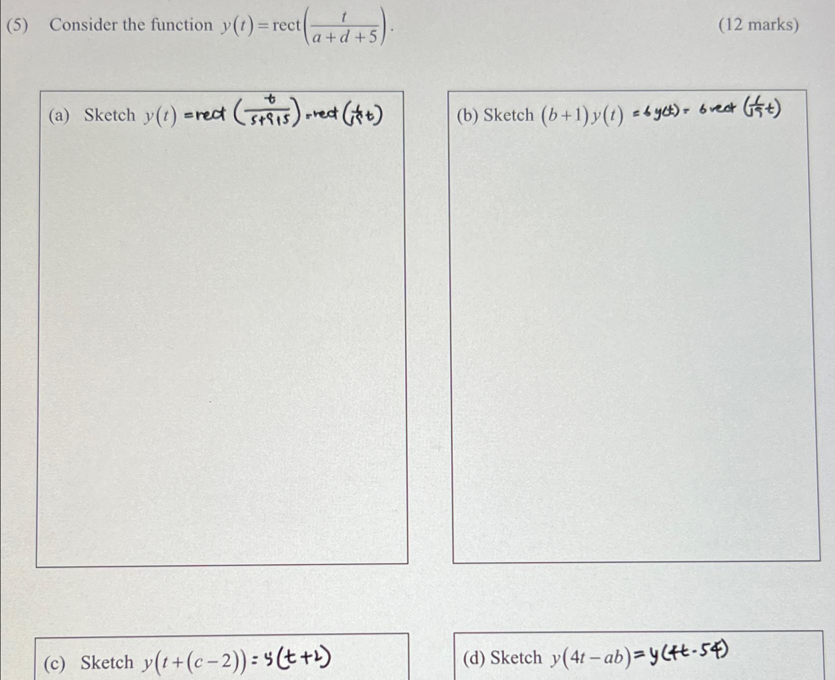 Solved Consider the function y(t)=rect(ta+d+5). | Chegg.com
