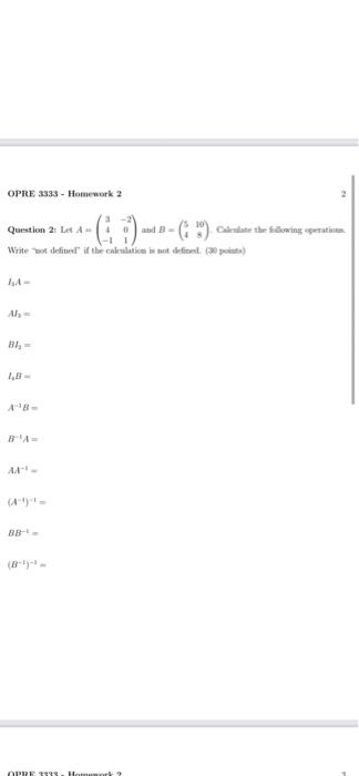 Solved OPRE 3333 - Homework 2 Write defined the cold is not | Chegg.com