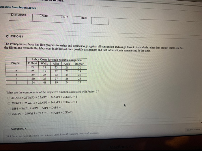 Solved seconds Question Completion Status: Demands 1600 | Chegg.com