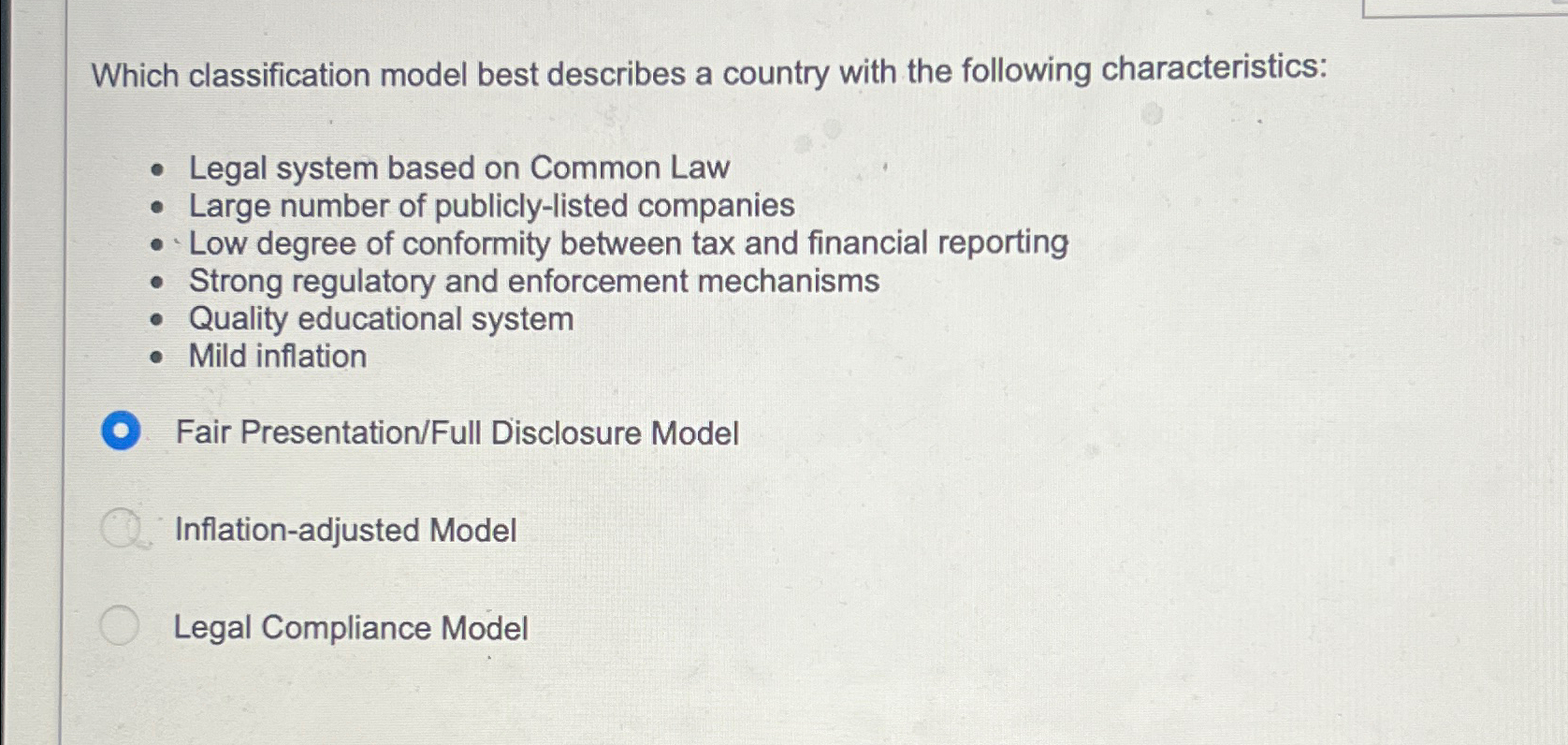 Solved Which classification model best describes a country | Chegg.com