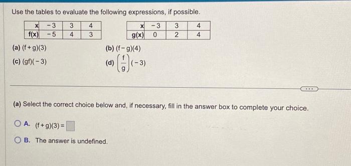 Solved Use the tables to evaluate the following expressions, | Chegg.com