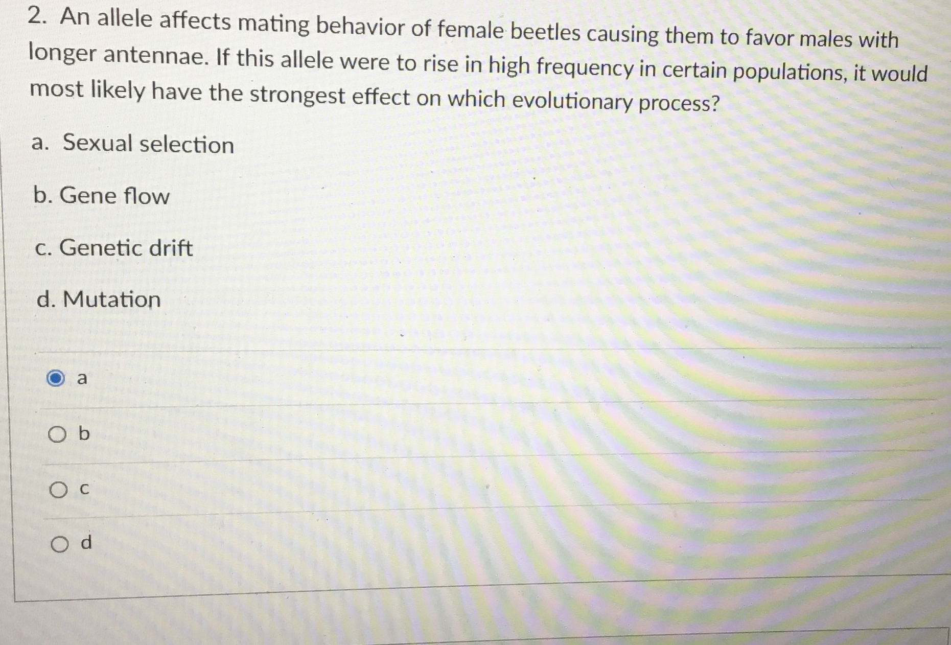 Solved An allele affects mating behavior of female beetles | Chegg.com
