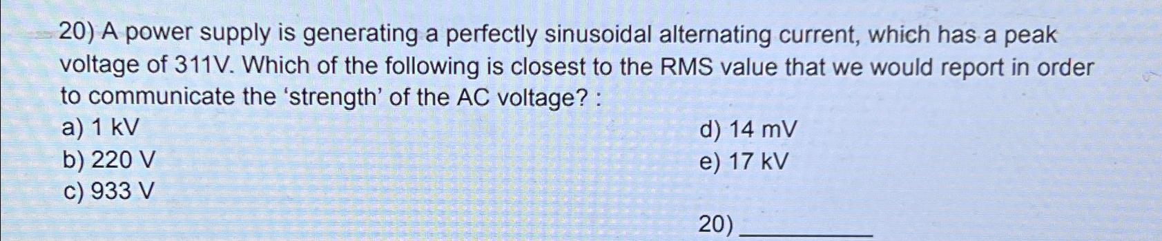 Solved A power supply is generating a perfectly sinusoidal | Chegg.com