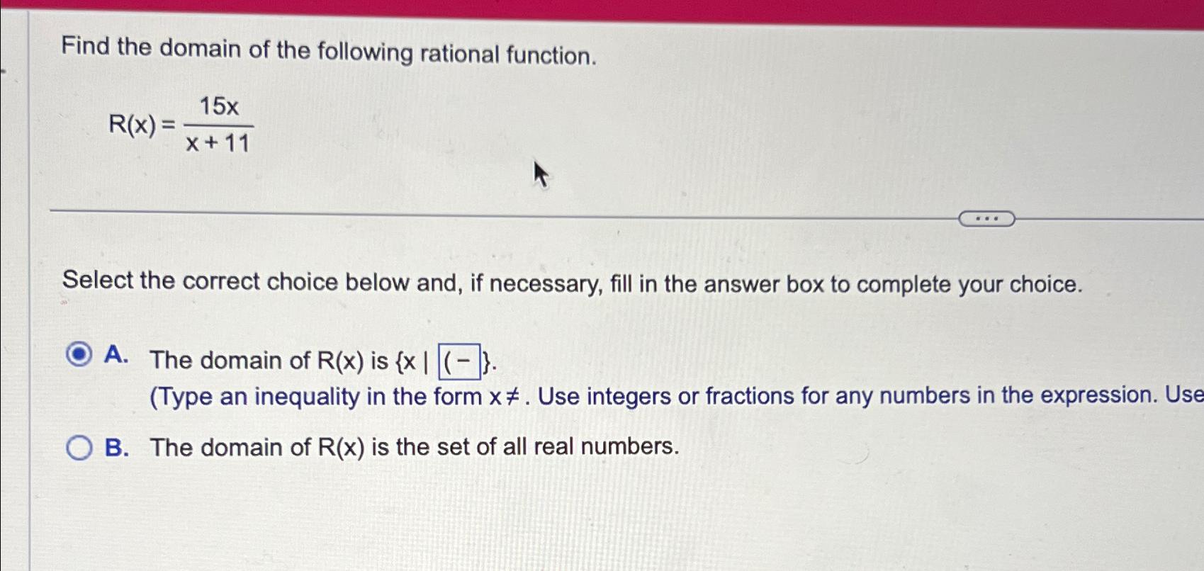 Solved Find the domain of the following rational | Chegg.com