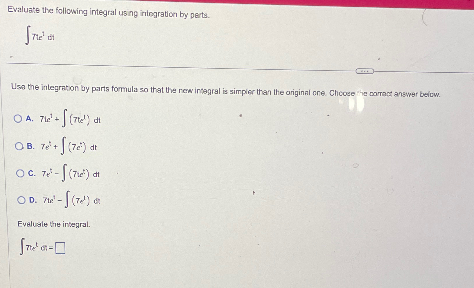 Solved Evaluate the following integral using integration by | Chegg.com