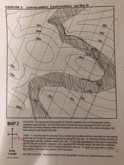 Solved EXERCISE 2: (outcrop pattern; 3-point problem; use | Chegg.com