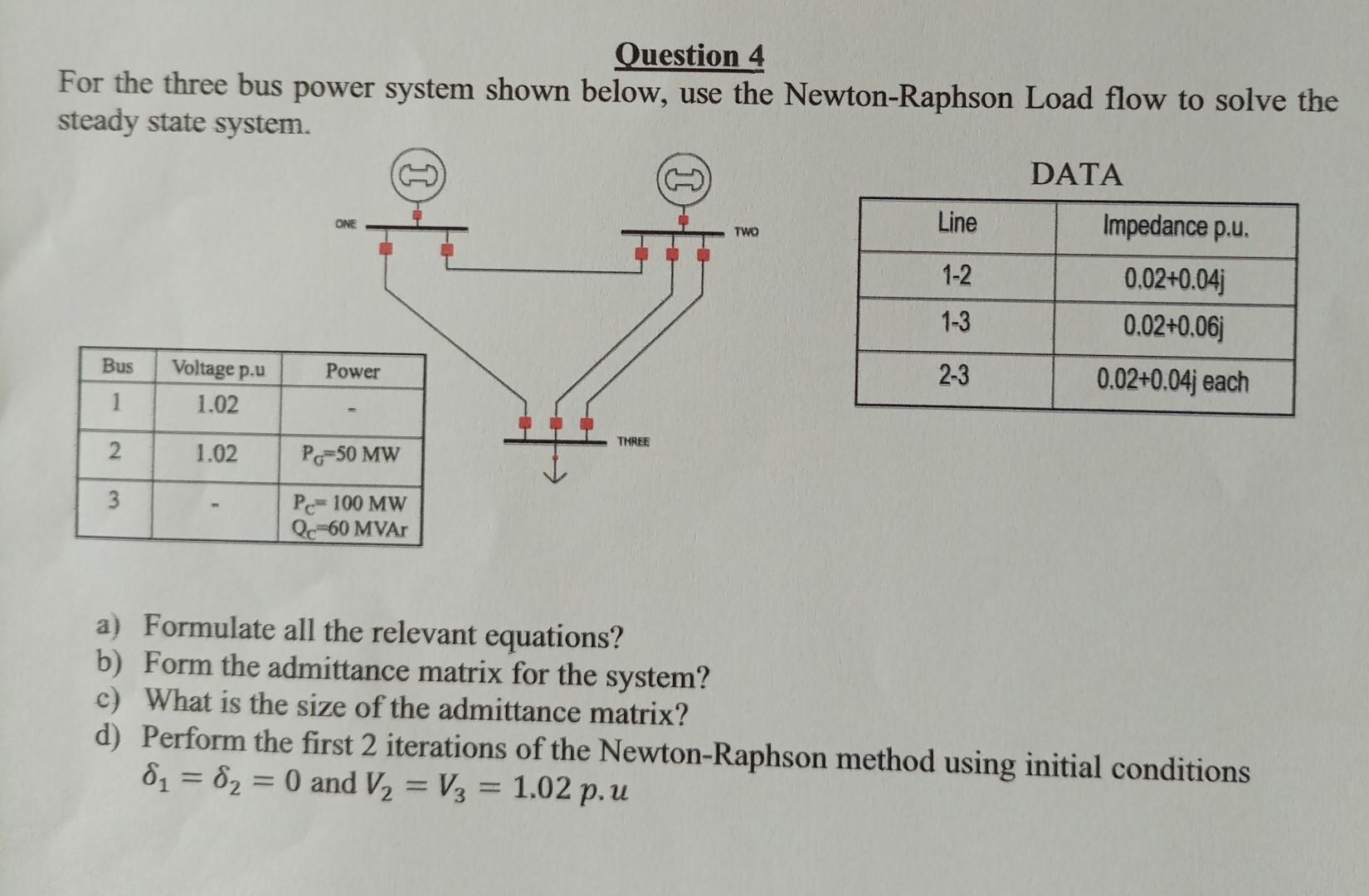 Solved For the two bus power system shown below, use the | Chegg.com