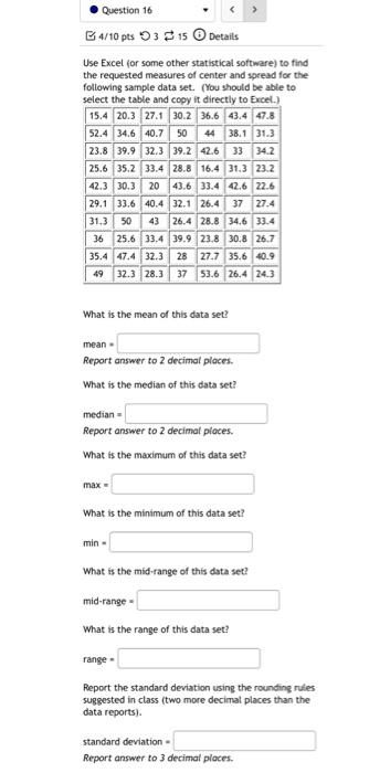 Solved Use Excel (or some other statistical software) to | Chegg.com