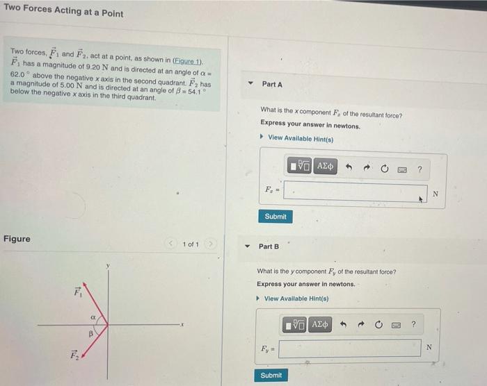 Solved Two Forces Acting at a Point 9 Two forces, F and F2, | Chegg.com