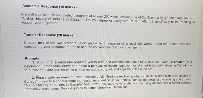 Academic Response (10 marks) In a well-organized, | Chegg.com