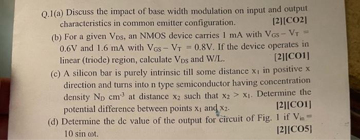Q.1(a) Discuss the impact of base width modulation on | Chegg.com