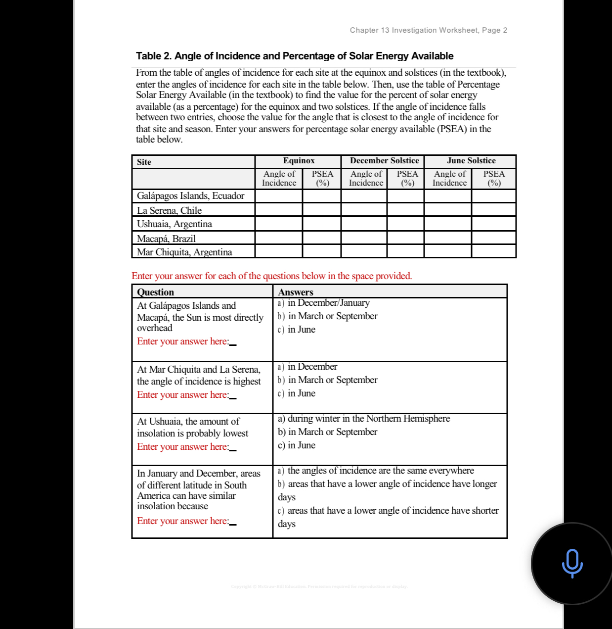 Solved Chapter 13 ﻿Investigation Worksheet, Page 2Table 2. | Chegg.com