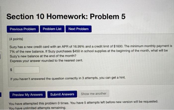Solved Section 10 Homework: Problem 5 Previous Problem | Chegg.com