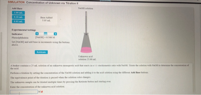 Solved SIMULATION Concentration of Unknown via Titration II | Chegg.com