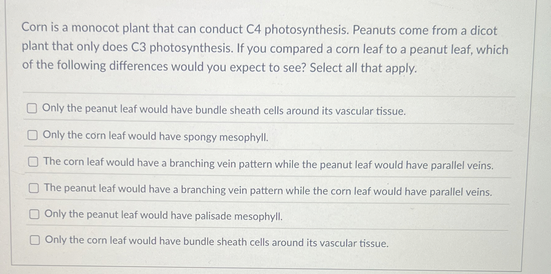 Solved Corn is a monocot plant that can conduct C4 | Chegg.com