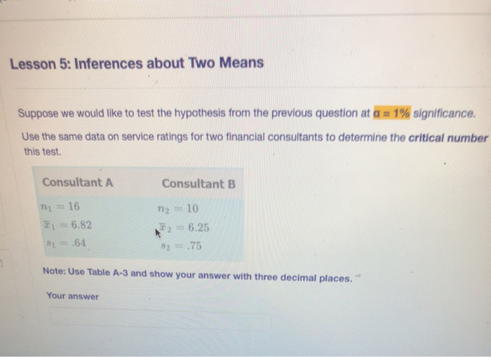 Solved Lesson 5: Inferences about Two Means Suppose we would | Chegg.com