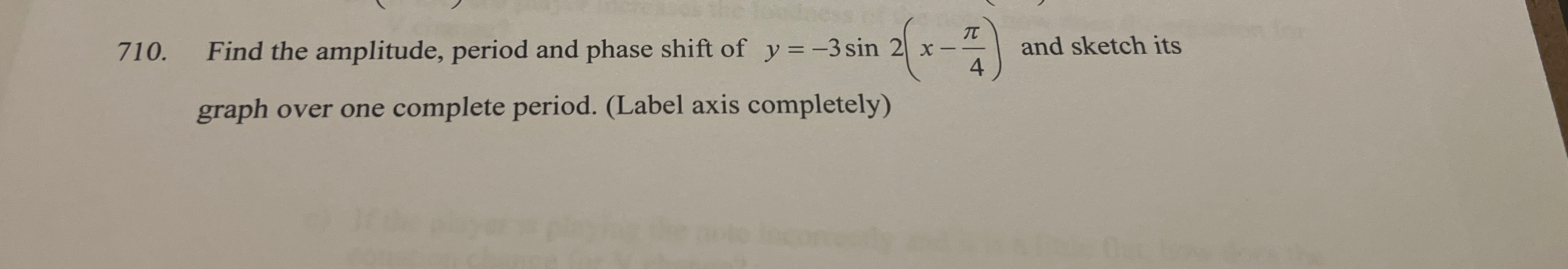 Solved Find the amplitude, period and phase shift of | Chegg.com