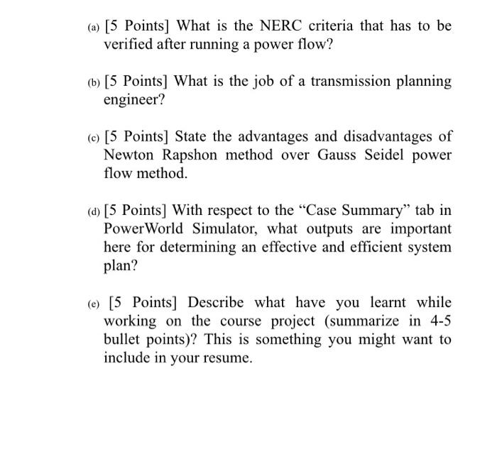 Solved (a) [5 Points] What is the NERC criteria that has to | Chegg.com