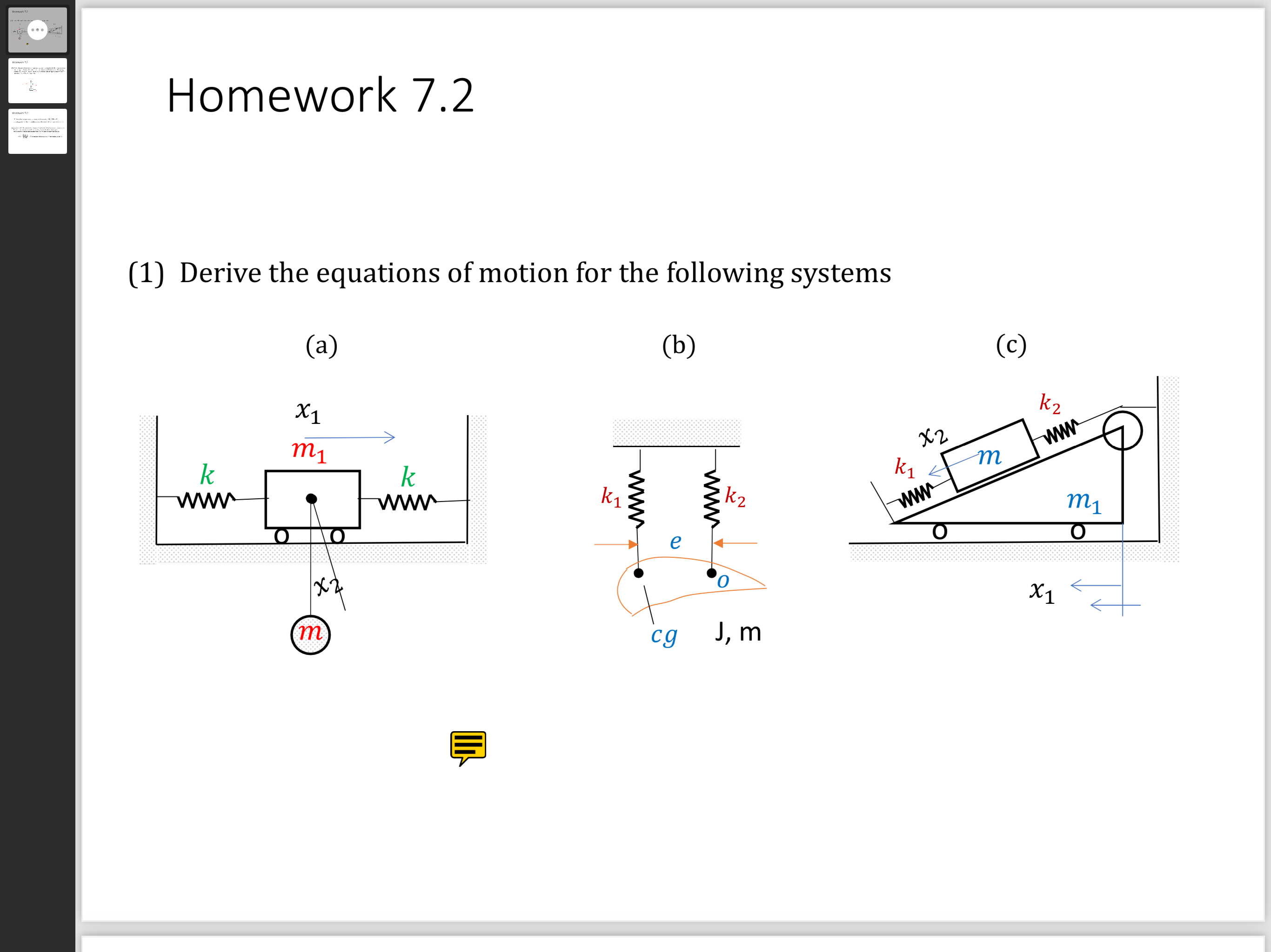 Solved Homework 7.2(1) ﻿Derive the equations of motion for | Chegg.com