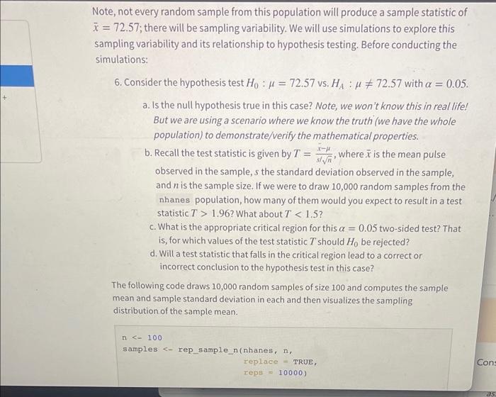 Solved Note, not every random sample from this population | Chegg.com