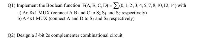 Solved Q1) Implement the Boolean function | Chegg.com