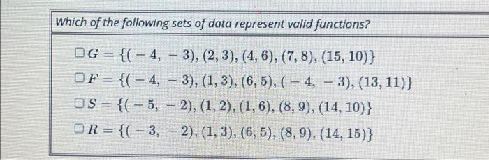 Solved Which of the following sets of data represent valid | Chegg.com