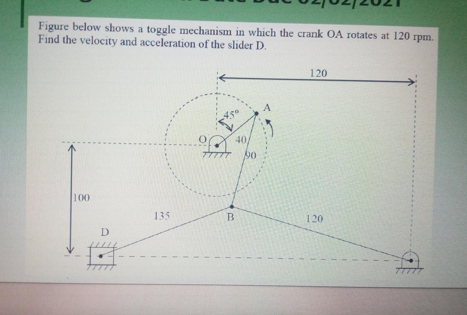 Solved Figure below shows a toggle mechanism in which the | Chegg.com