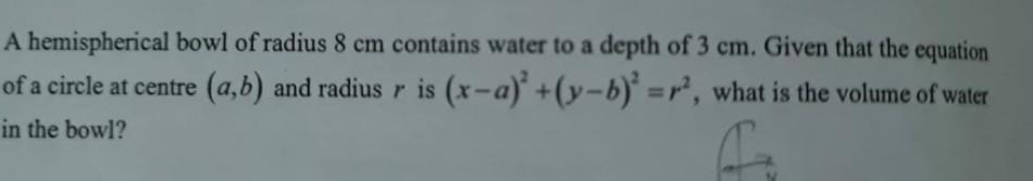 Solved A hemispherical bowl of radius 8 cm contains water to | Chegg.com