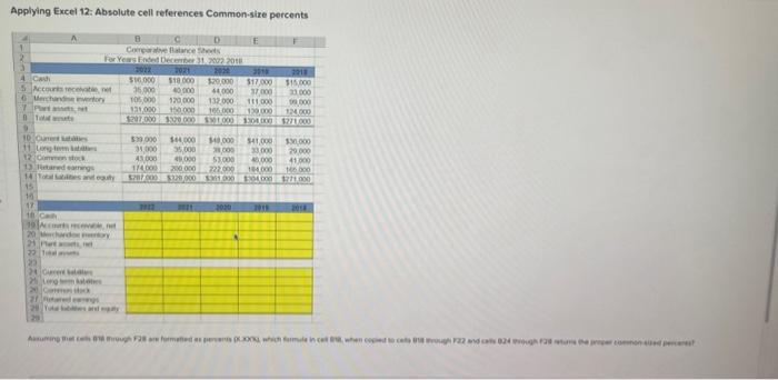 Applying Excel 12: Absolute cell references | Chegg.com