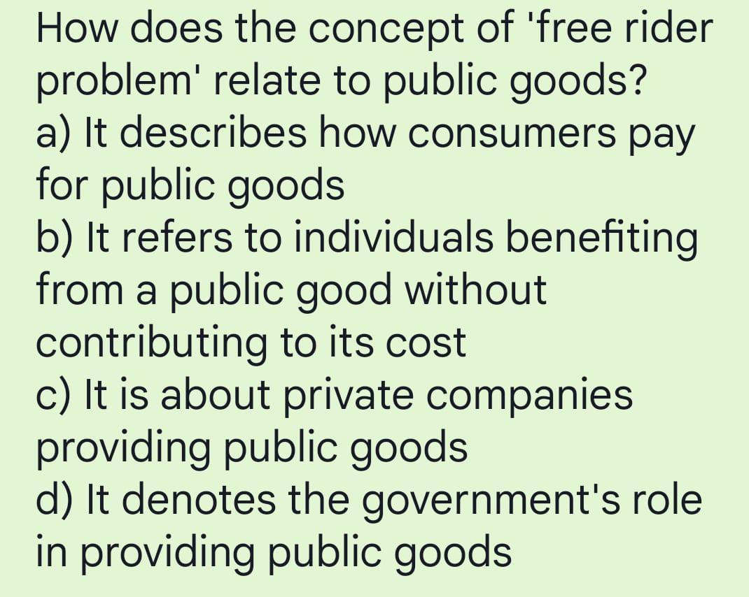 Solved How does the concept of 'free rider problem' relate | Chegg.com