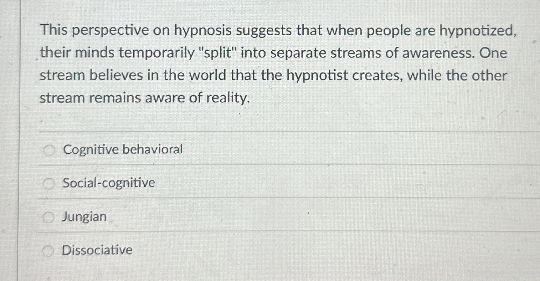 High Quality SOLUTION This perspective on hypnosis suggests that when ...