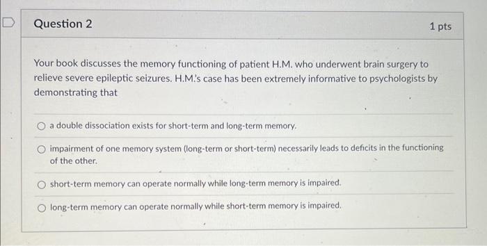 Solved Your book discusses the memory functioning of patient | Chegg.com