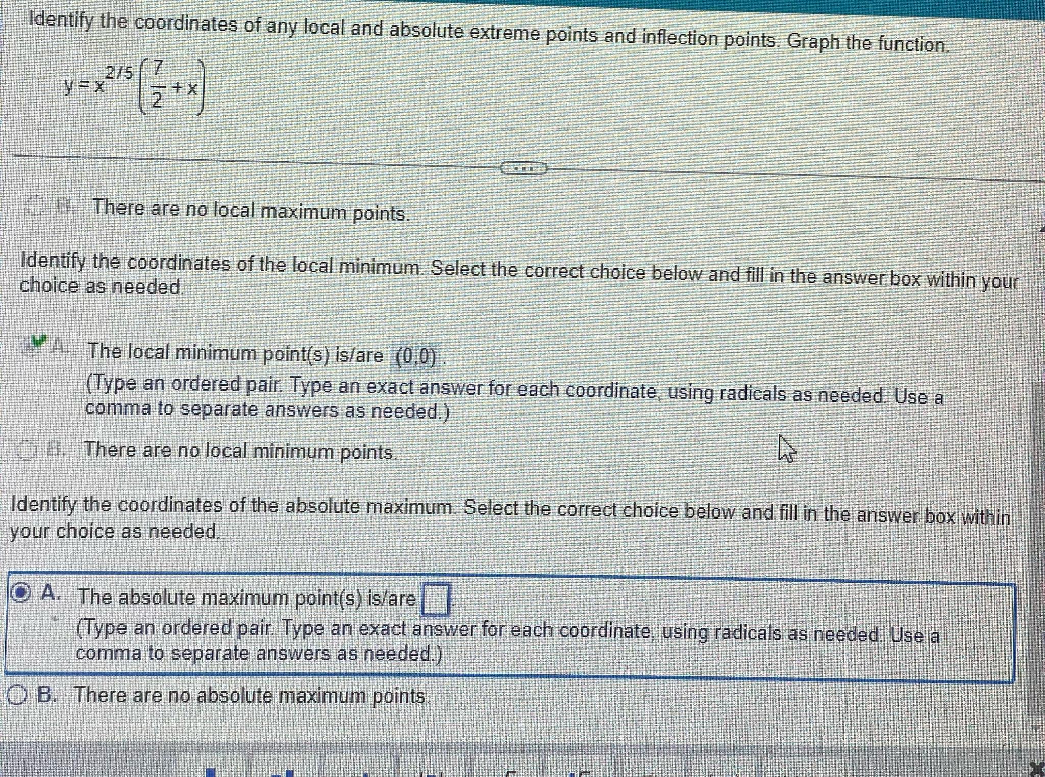 Solved Identify the coordinates of any local and absolute | Chegg.com