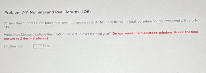 Solved Problem 7-11 Nominal and Real Returns (LO6) An | Chegg.com