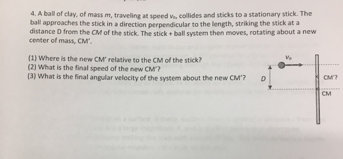 Solved 4. A ball of clay, of mass m, traveling at speed Vo, | Chegg.com