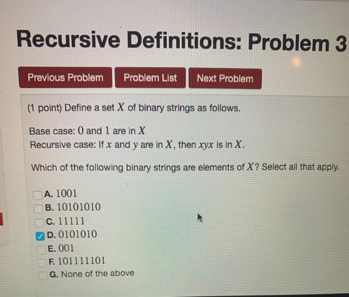 Solved Recursive Definitions: Problem 3 Previous Problem | Chegg.com