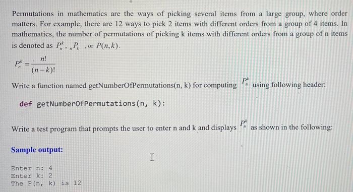 Solved Permutations in mathematics are the ways of picking | Chegg.com