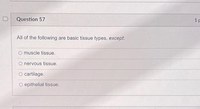Solved All of the following are basic tissue types, except: | Chegg.com