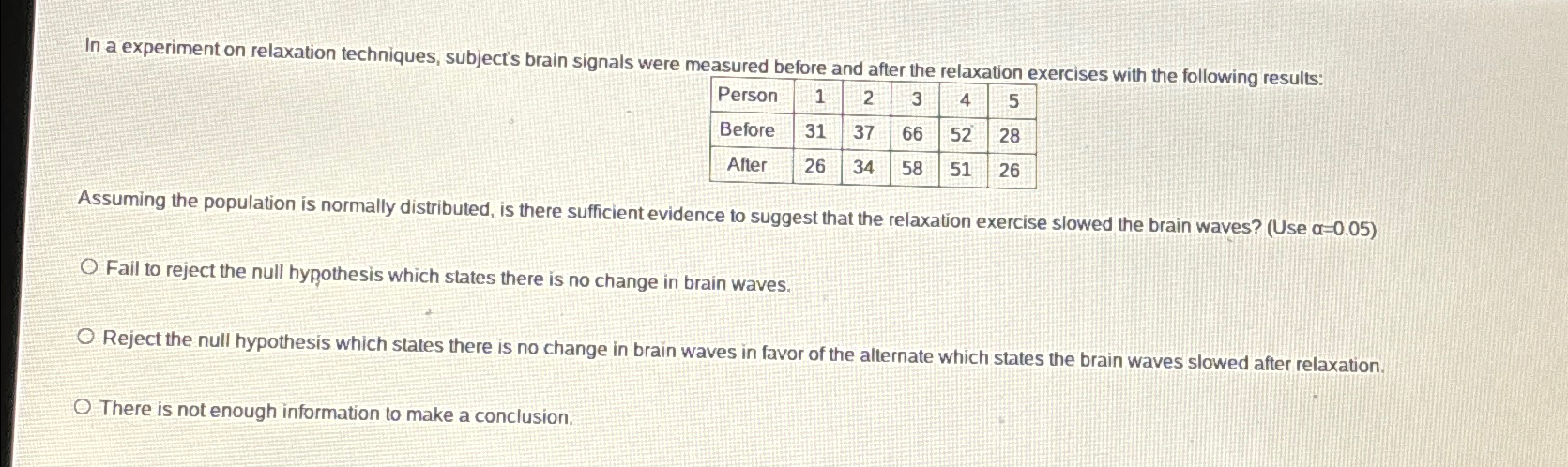 Solved In a experiment on relaxation techniques, subject's | Chegg.com