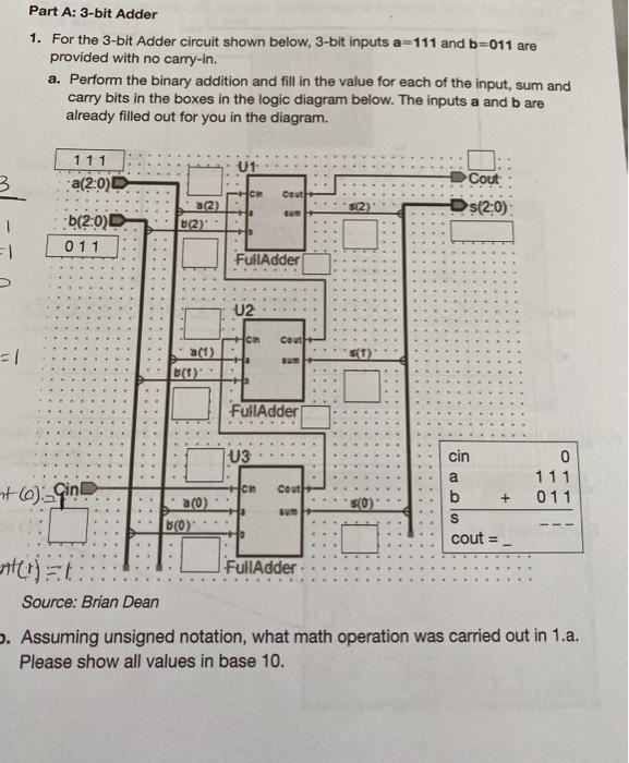 Solved Part A: 3-bit Adder 1. For the 3-bit Adder circuit | Chegg.com